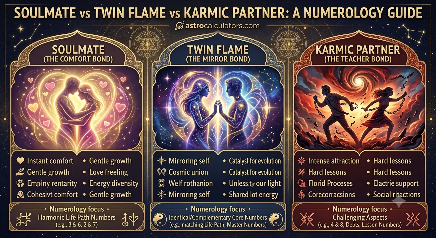 Soulmate vs Twin Flame vs Karmic Partner: Numerology Guide